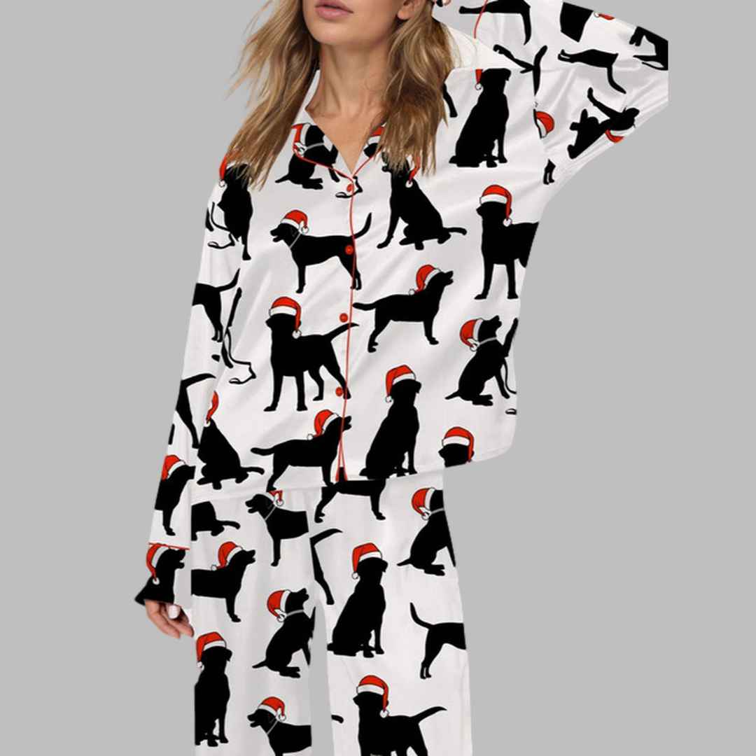 Christmas Black Labrador Satin Pajama Set - gullprint.com