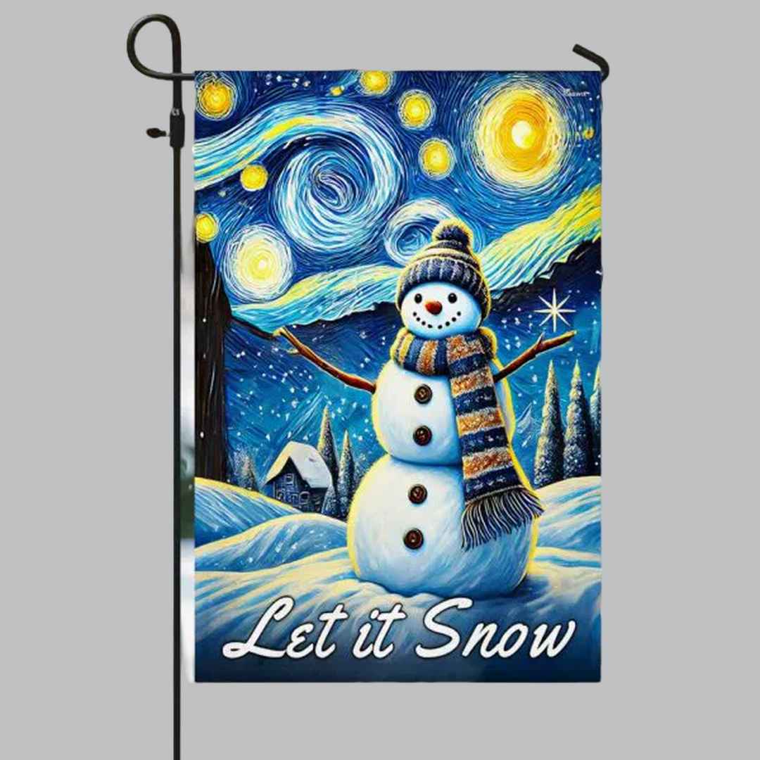 The Starry Night Snowman Let It Snow Christmas Flag - gullprint.com
