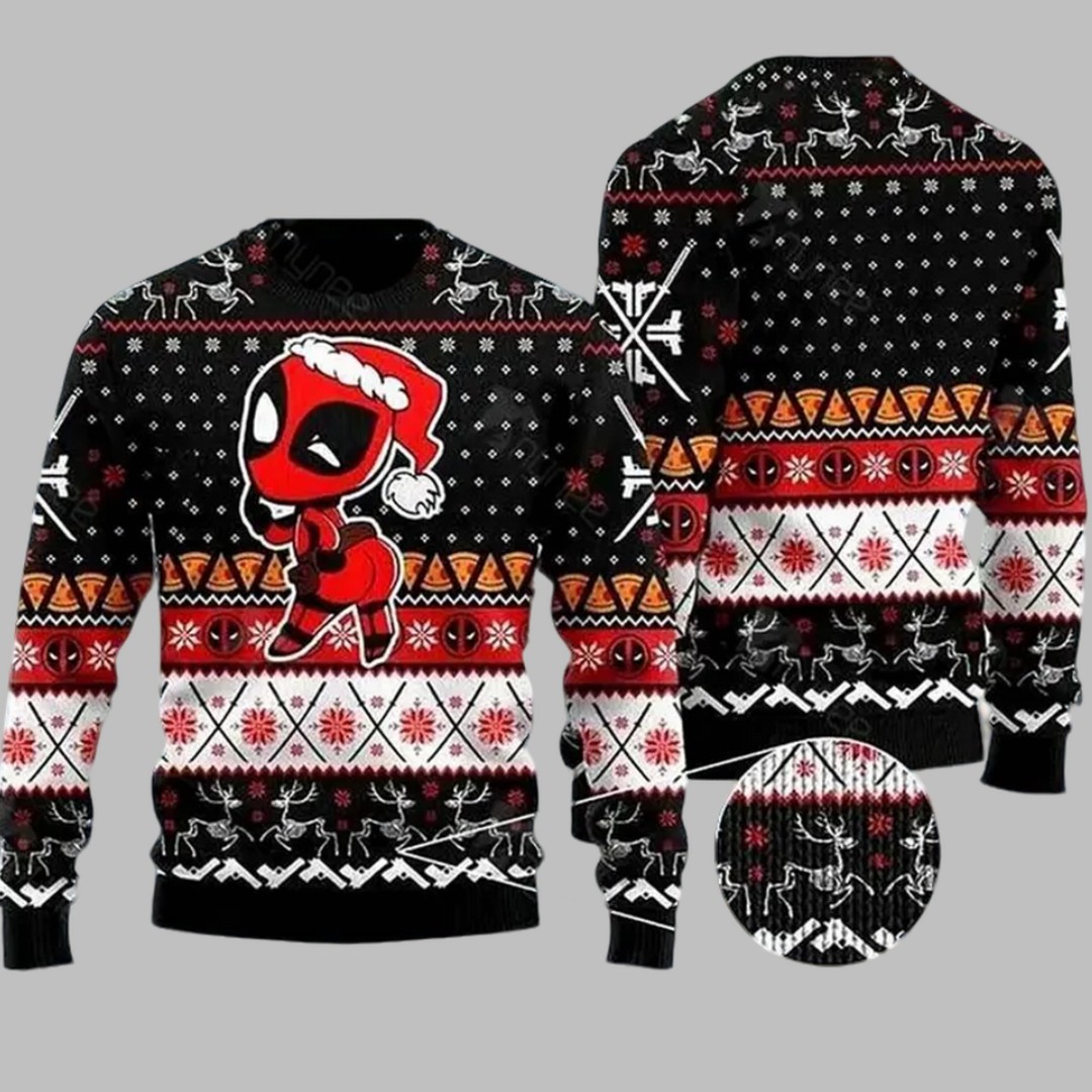 Merry Kissmyass Santa Deadpool Christmas Ugly Sweater - gullprint.com
